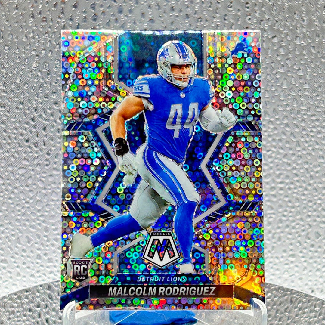 Malcolm Rodriguez ROOKIE No Huddle Mosaic Silver Prizm Disco 2022 Detroit Lions, Oklahoma State ...