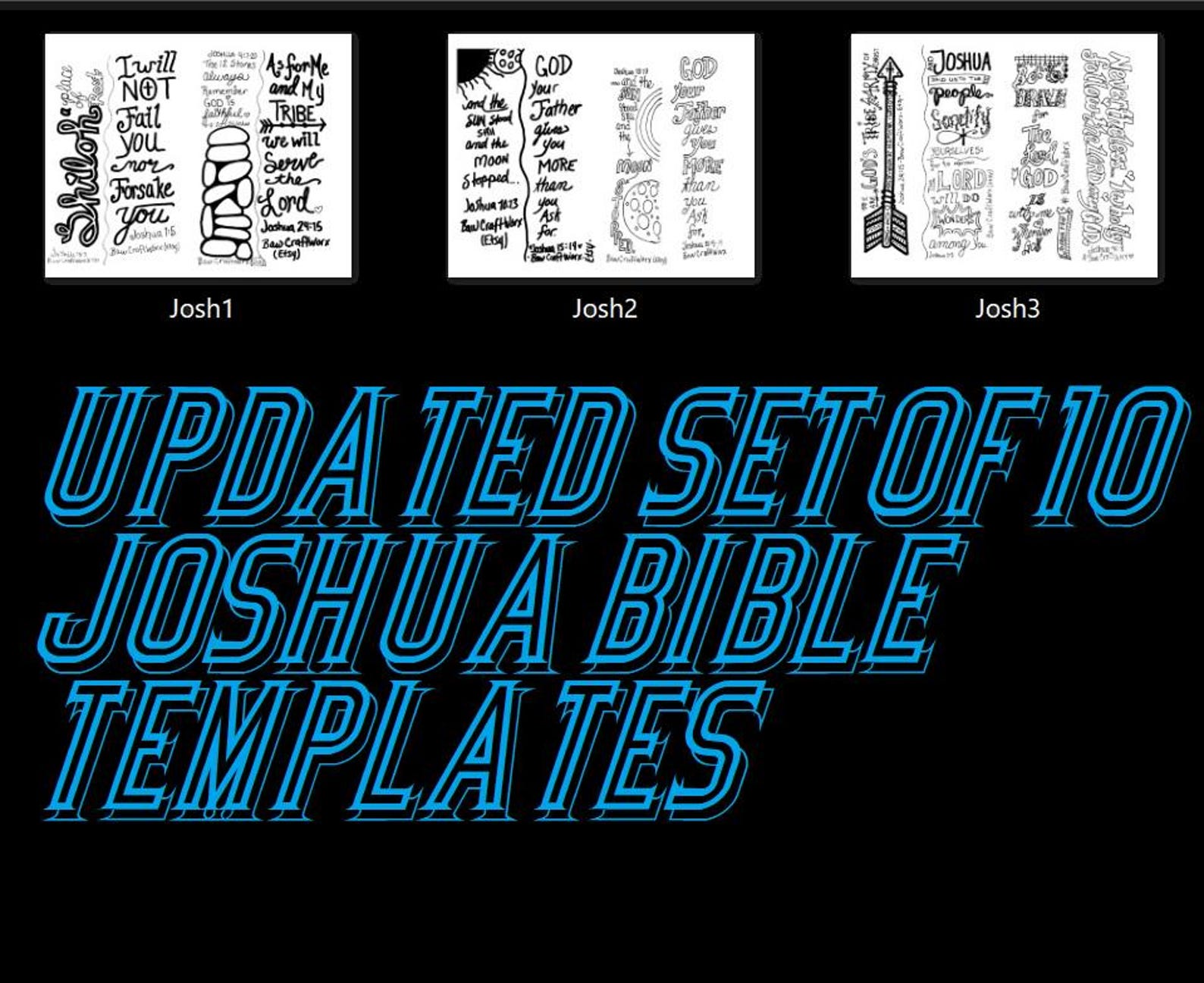 UPDATED Set of 12 Joshua Printable Bible Journal Templates, Margins ...