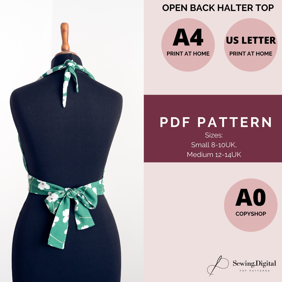 Backless Halter Top PDF Sewing Pattern Sizes Small 8-10UK - Etsy