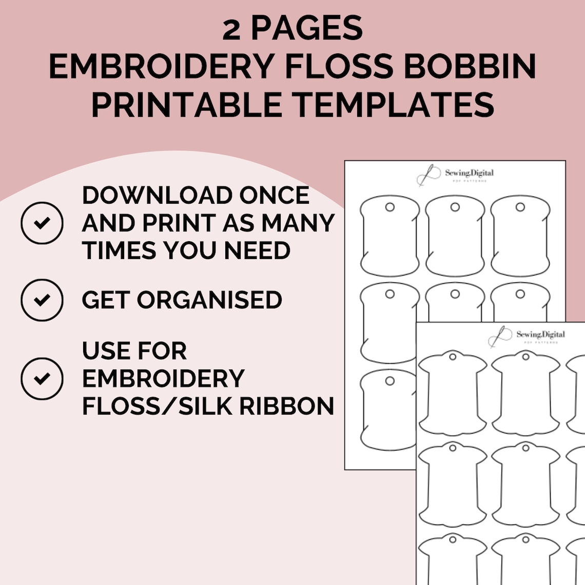 Embroidery Floss Bobbin Printable PDF Templates, 2 Designs Included ...