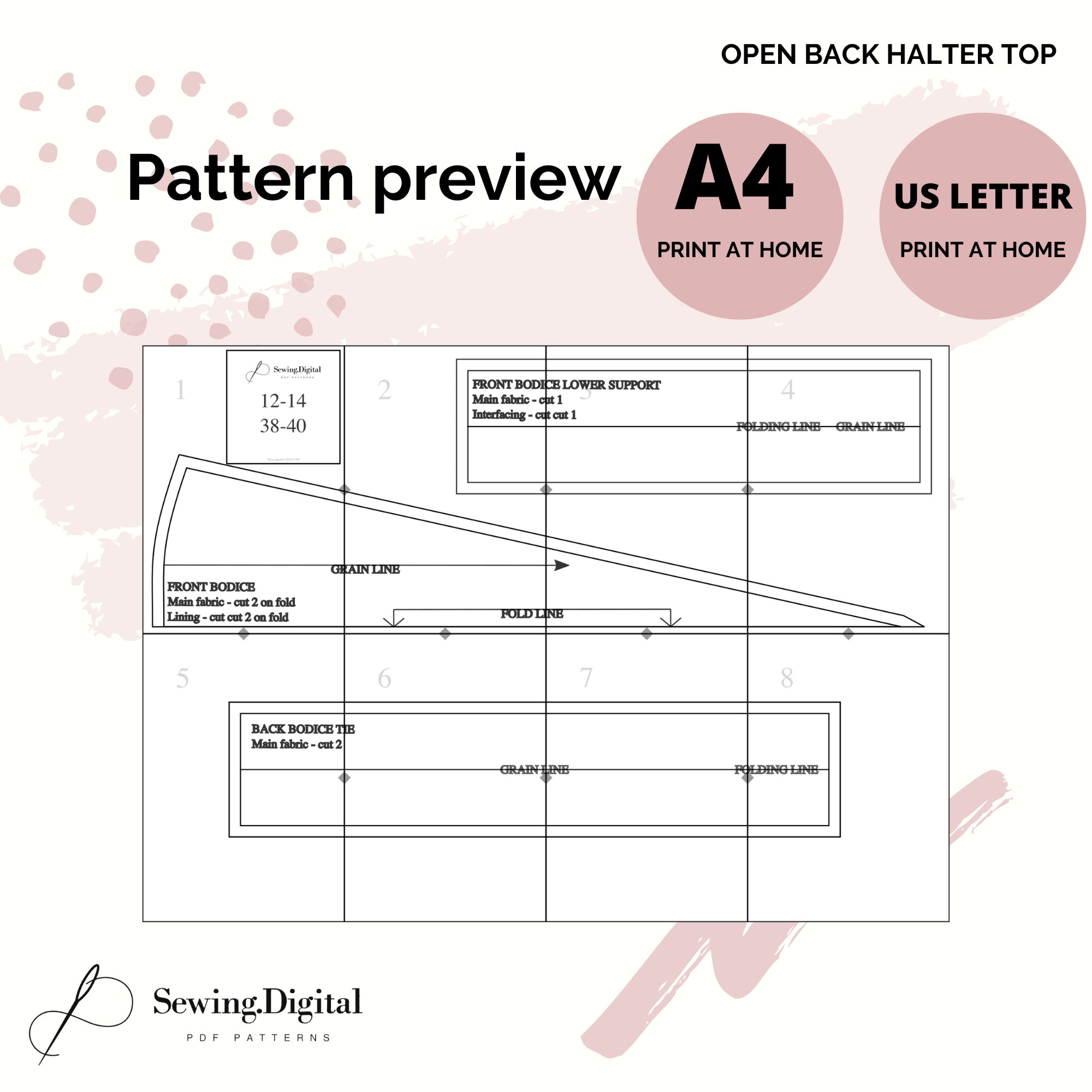 Backless Halter Top PDF Sewing Pattern, Sizes Small 8-10UK 34-36EU ...