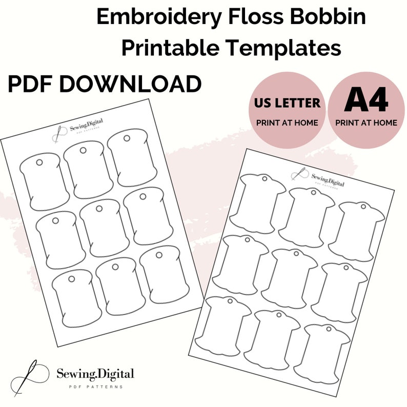Embroidery Floss Bobbin Printable PDF Templates, 2 Designs Included ...