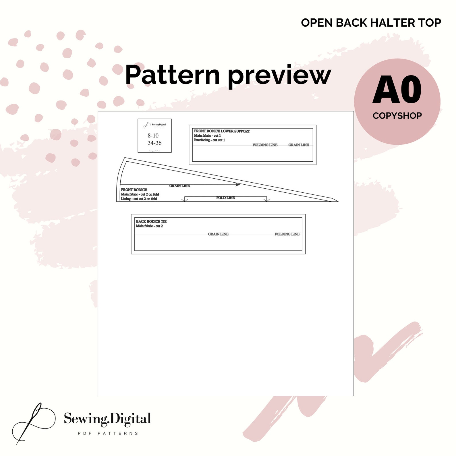 Backless Halter Top PDF Sewing Pattern, Sizes Small 8-10UK 34-36EU ...