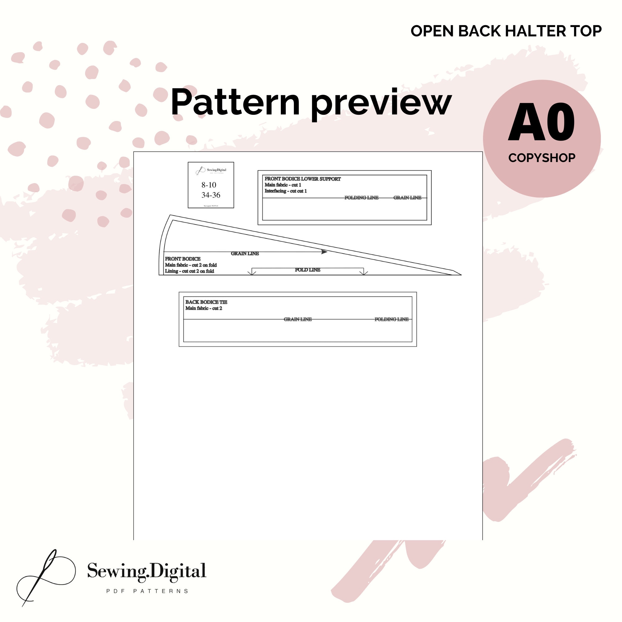 Backless Halter Top PDF Sewing Pattern, Sizes Small 8-10UK 34-36EU ...