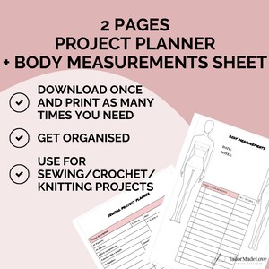 Sewing Printable PDF Planner, Body Measurements, 2-sheet Project ...