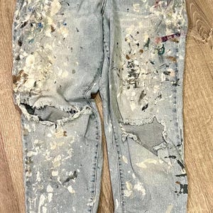 Distressed Paint Splatter Jeans | Artistic Streetwear Denim | Hand ...