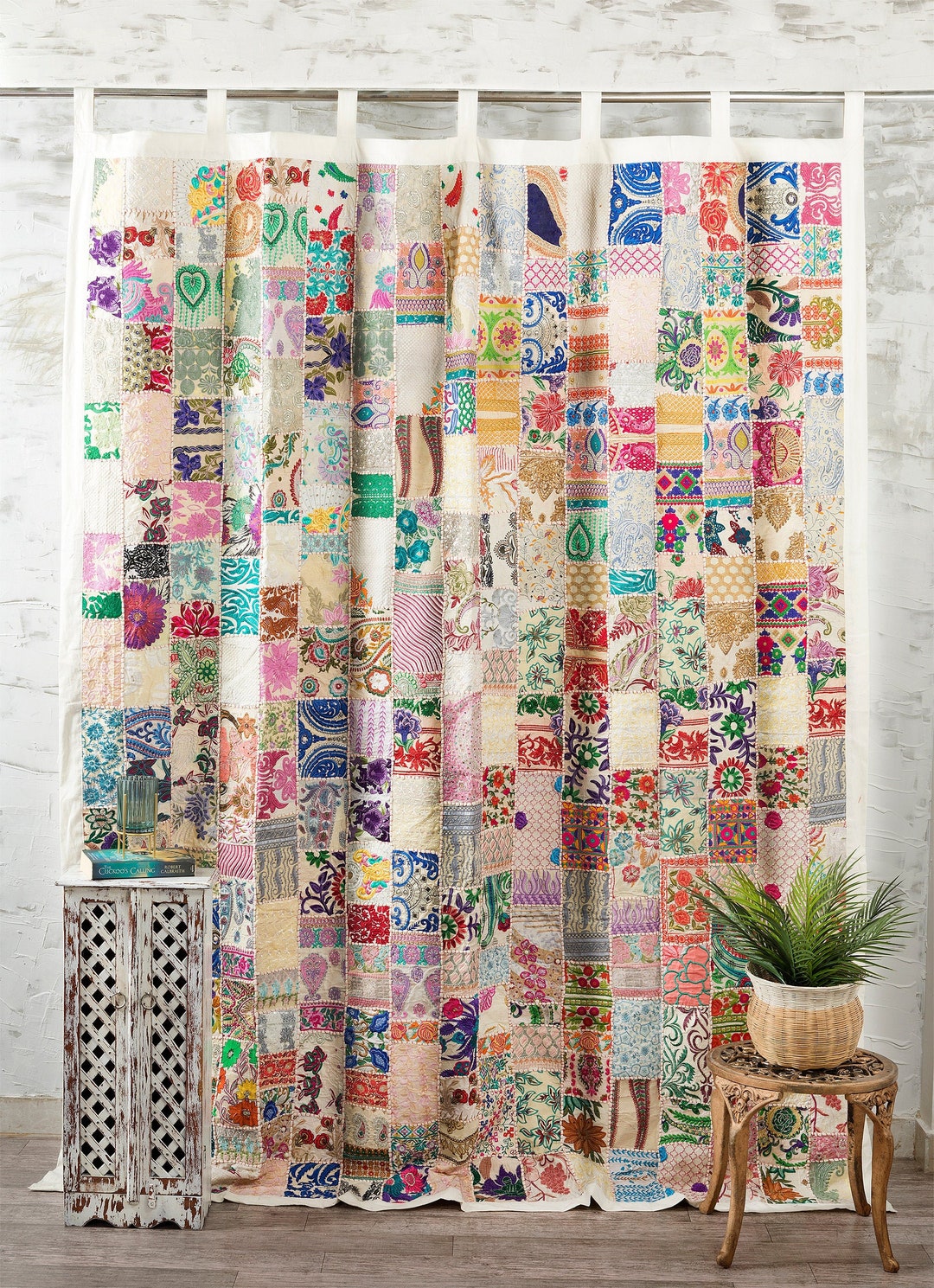 White Large Patchwork Wall Hanging Tapestry Indian Vintage Tribal ...