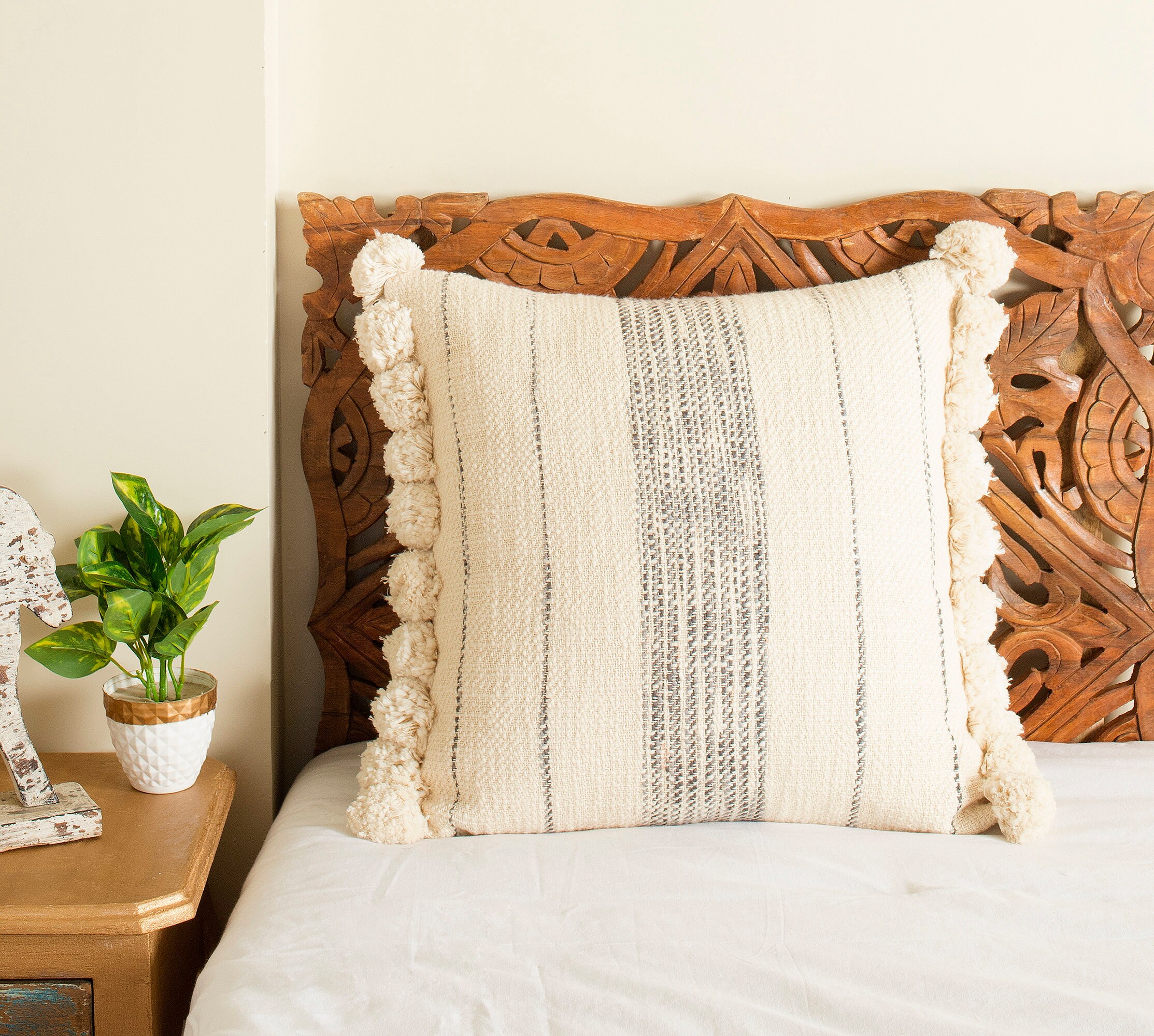 Cream Color Pom Pom Pillow Cover Moroccan Cotton Pom Pom - Etsy UK