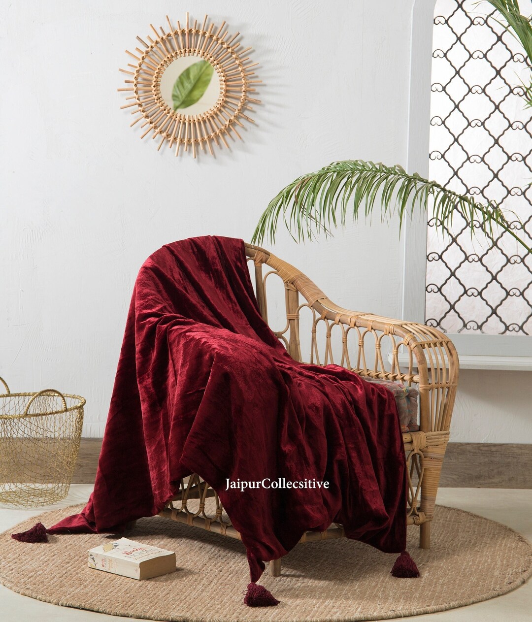 Luxury Crushed Wine Red Burgundy Velvet Throw Blanket With Tassels Soft ...