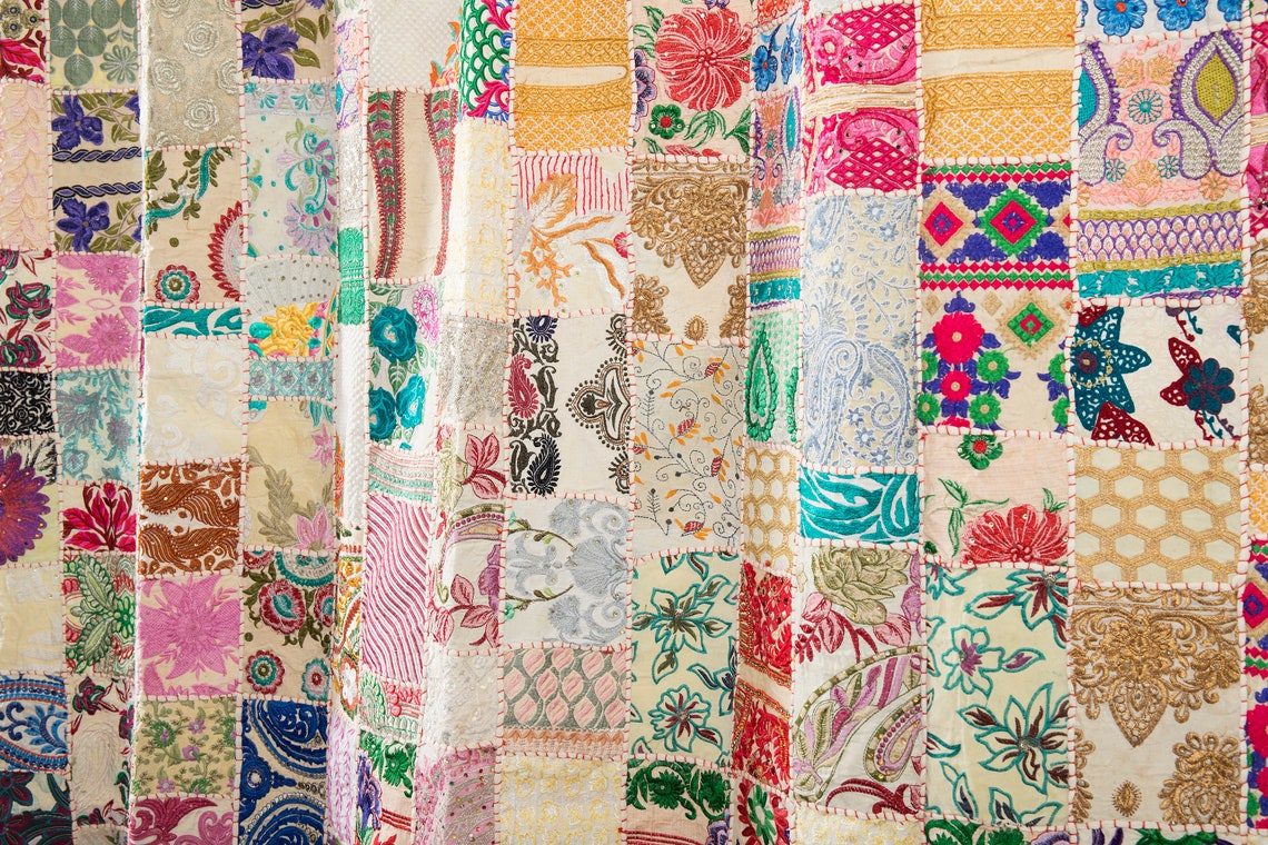 White Large Patchwork Wall Hanging Tapestry Indian Vintage - Etsy