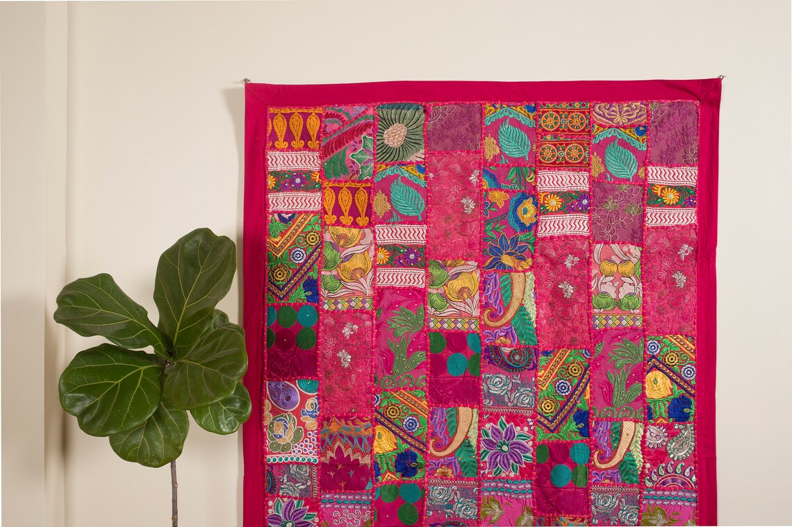 Pink Patchwork Wall Hanging Indian Vintage Sari Bohemian Wall | Etsy
