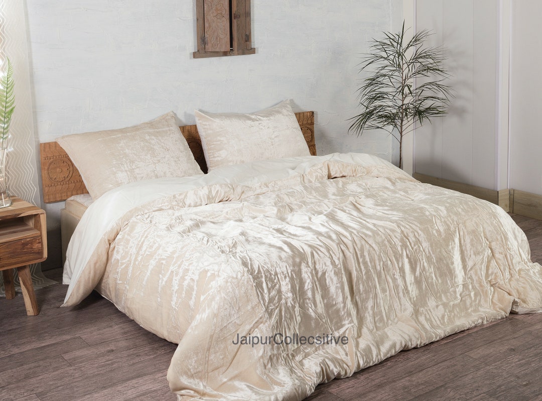Ivory Velvet Duvet Cover, Comforter Cover Full, UO Bedding Set, White ...