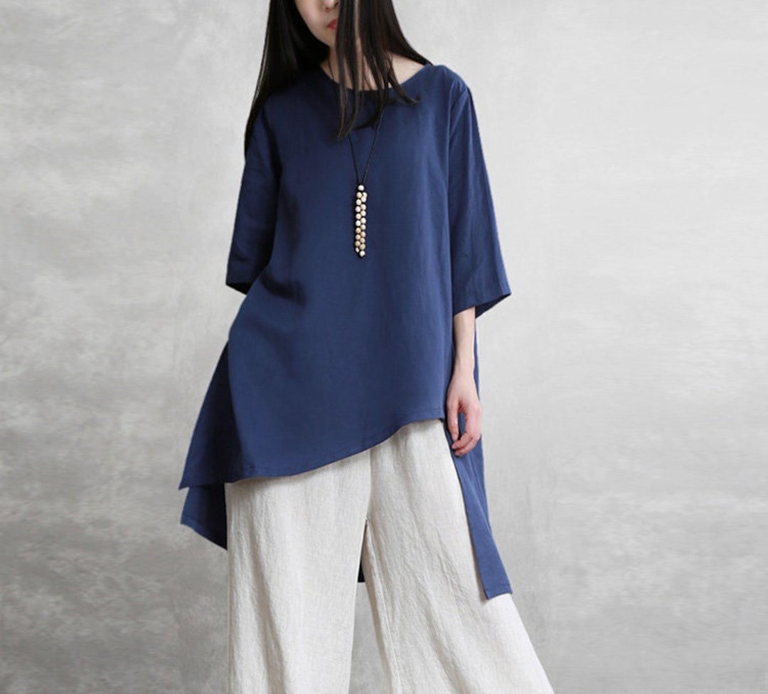 Women Linen Tops Long Shirt Short Sleeves Linen Tops Loose - Etsy
