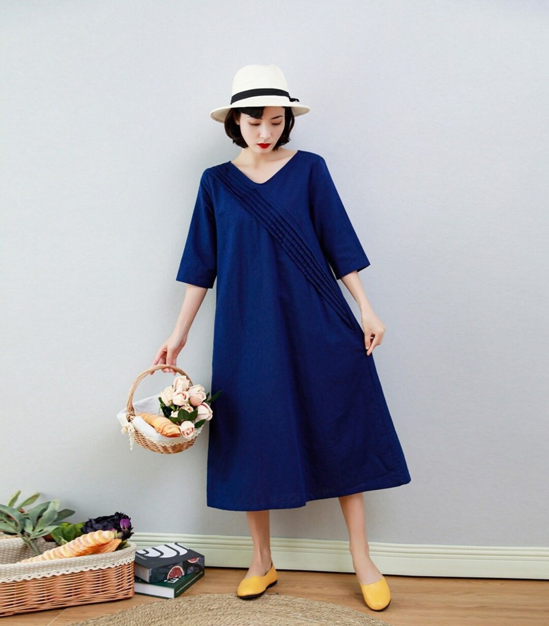 Women Linen Dress Midi Dress Linen Caftan Dress Half Sleeve - Etsy