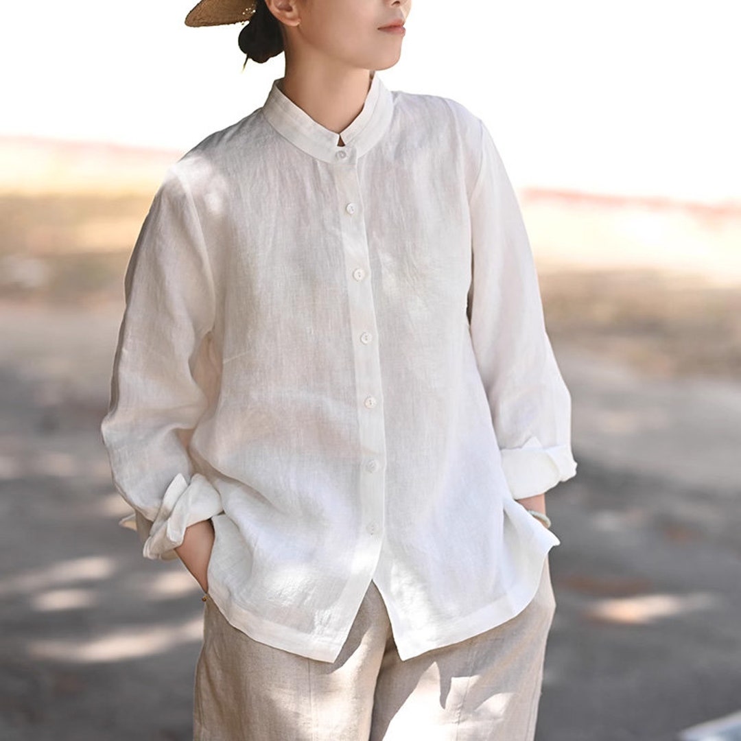 Linen Tops for Women Linen Tunic Tops Plus Size Linen Clothing Half ...