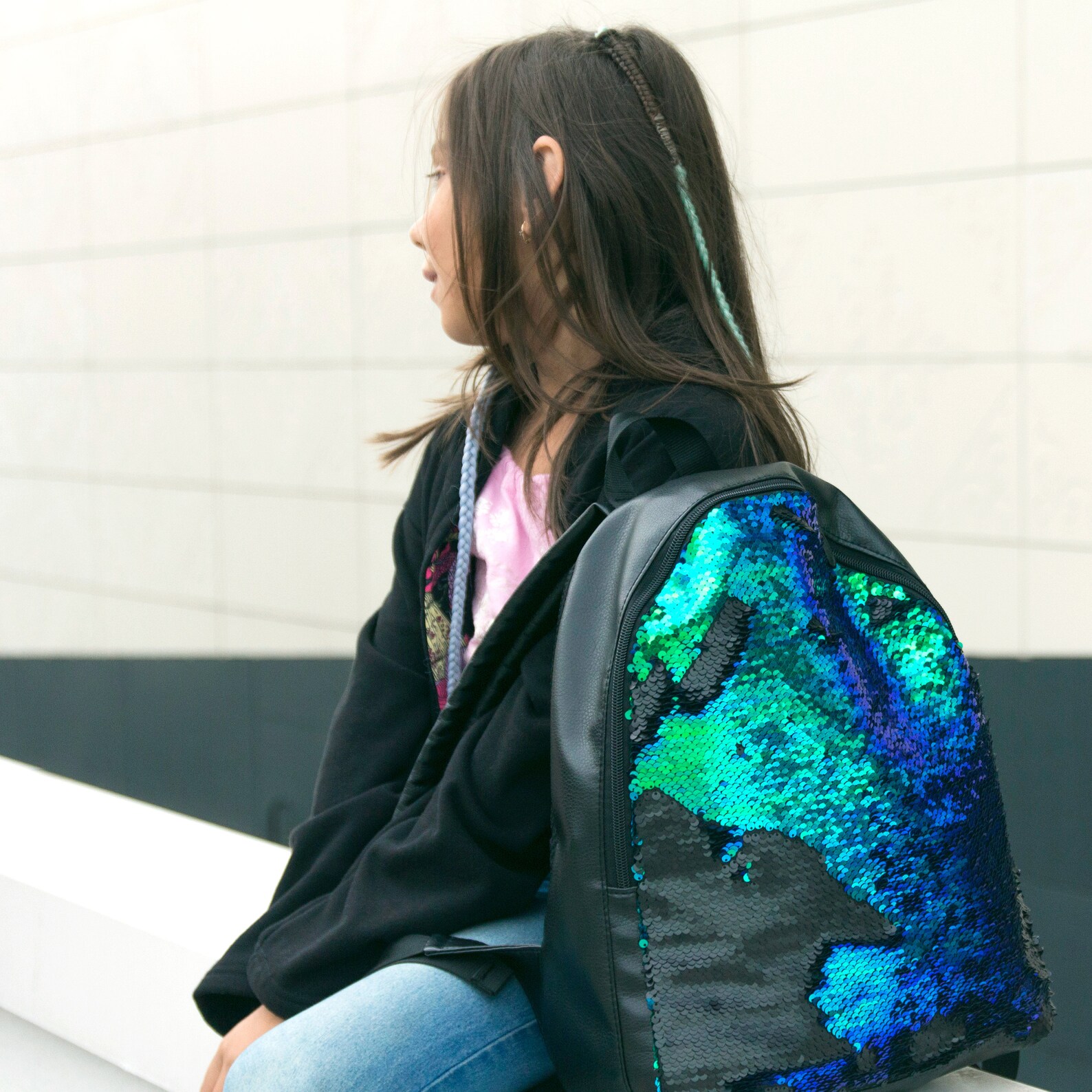 Sparkly Mermaid Sequin Backpack With Separate Laptop Pocket, Black Mint ...