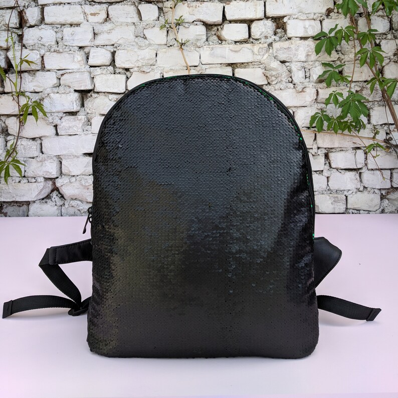 Sparkly Mermaid Sequin Backpack With Separate Laptop Pocket, Black Mint ...