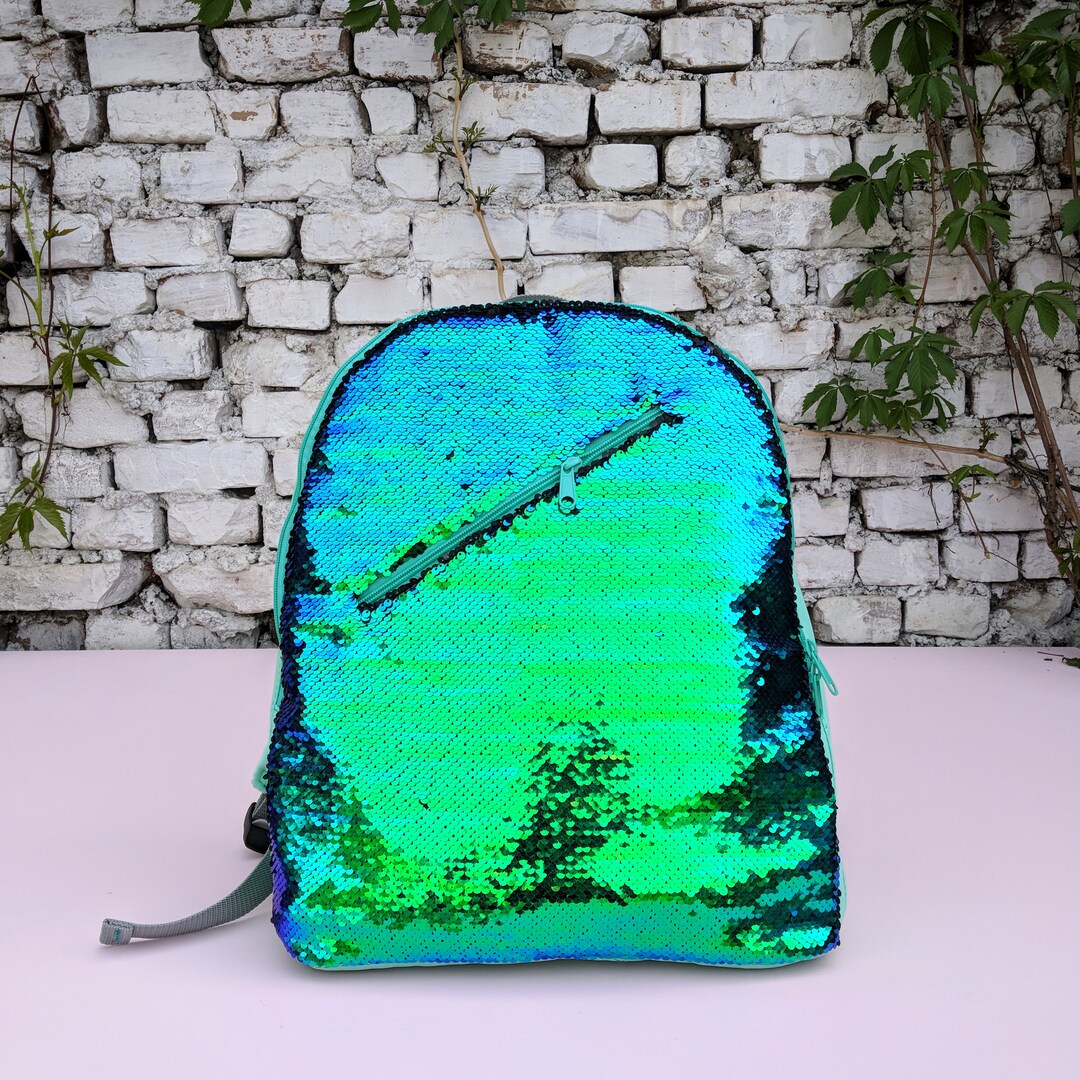 Sparkly Moveable Sequin Green Backpack, Reversible Sequin Mint to Black ...