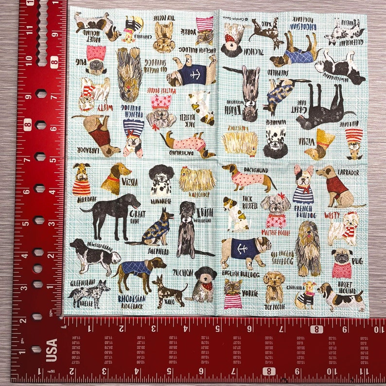 2 Individual Paper Decoupage Napkins Multicolor Various Dog Breed W ...