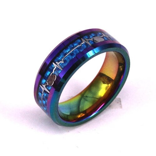 Gay Pride Ring Rainbow Ring Tungsten Rainbow Ring 8mm Black Etsy