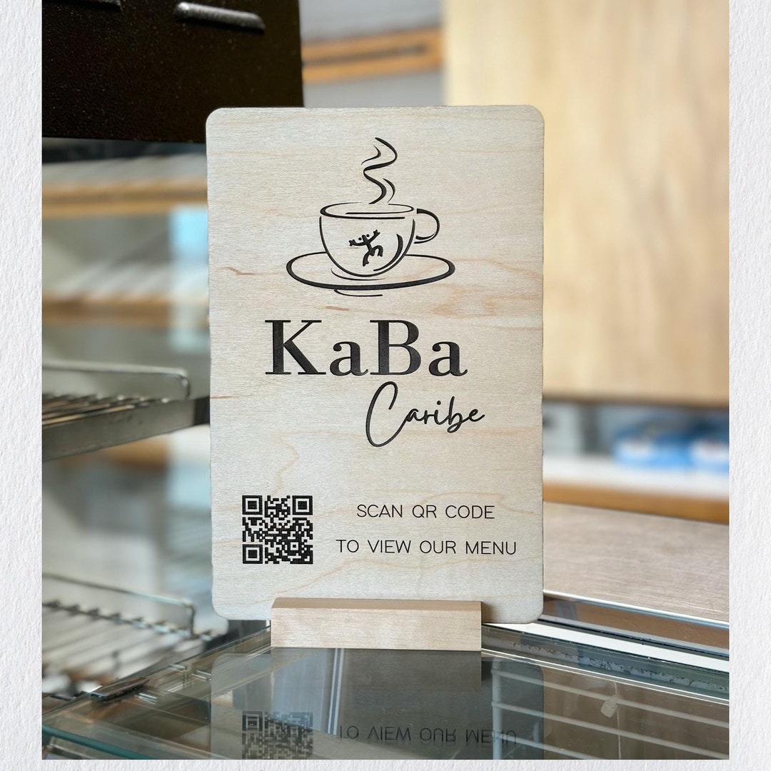 Wood Business Sign, QR Code Sign, Social Media Sign, Custom Engraved ...