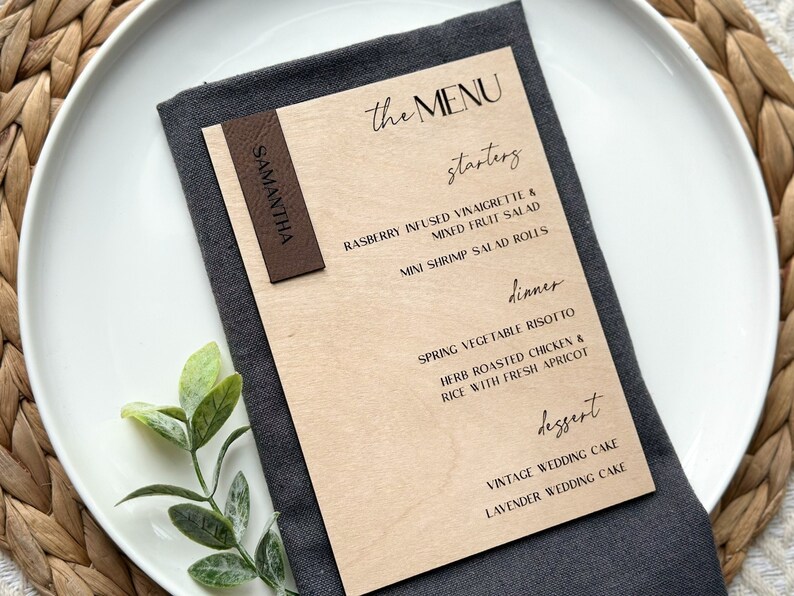 Wedding Menu Place Card Wood Menu Modern Minimalist - Etsy