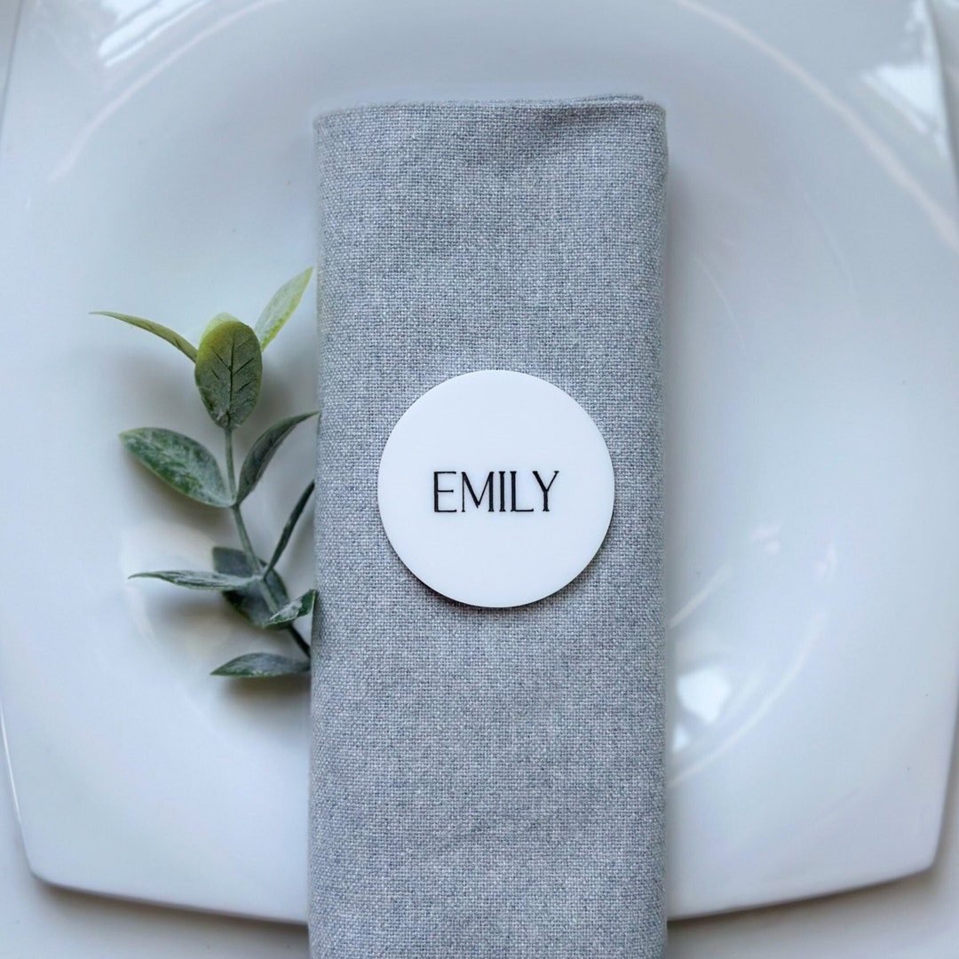 Round Place Cards White Acrylic Name Card Elegant Wedding - Etsy