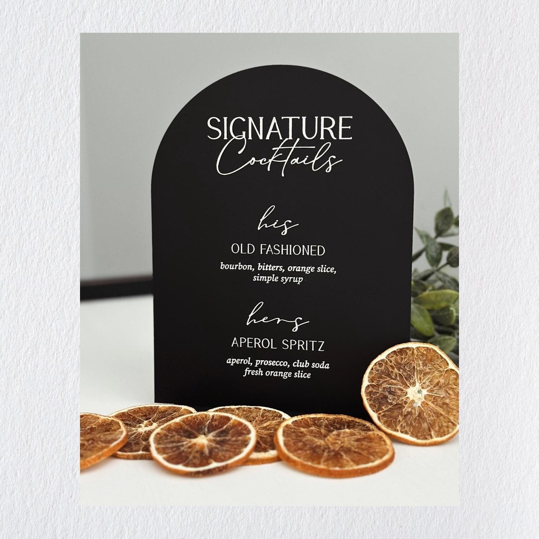 Custom Signature Cocktail Sign, Black Acrylic Bar Sign, Personalized ...