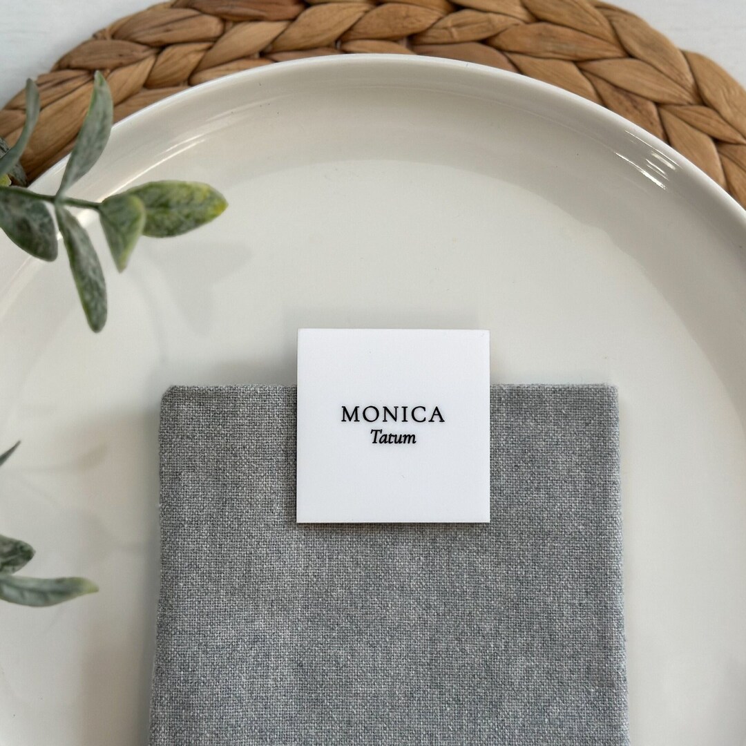 White Acrylic Place Cards, Square Name Cards, Wedding Name Cards ...