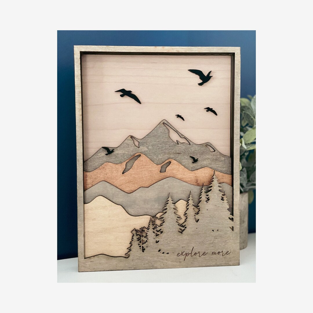 Mountain Layered Sign, Nature Wood Sign, Home Decor, Nature Decor, 3D ...