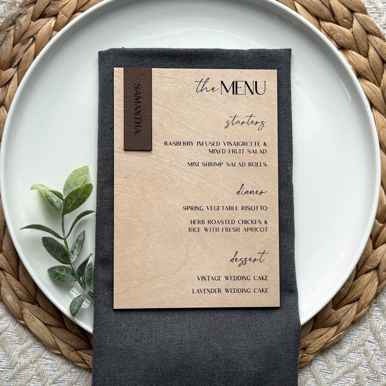Wedding Menu Place Card Wood Menu Modern Minimalist - Etsy