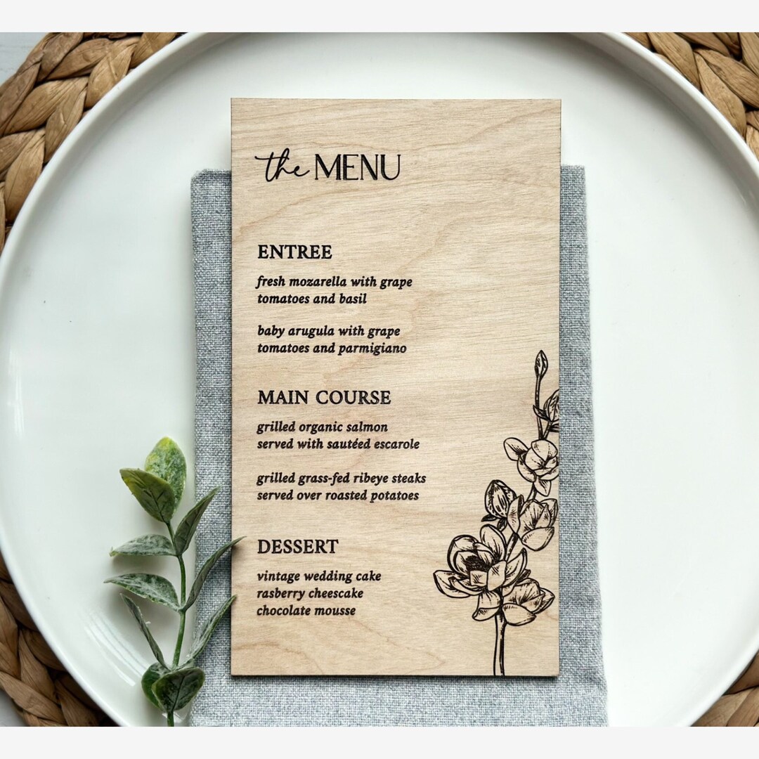 Wooden Menu Card, Place Card, Wood Menu, Modern, Invite, Wedding ...