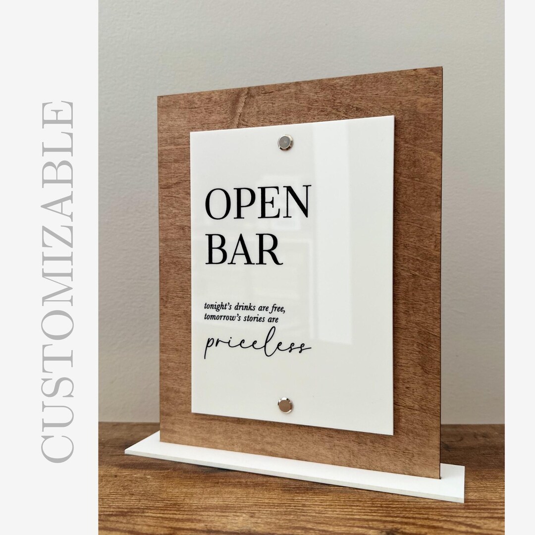 Open Bar Signage, Wedding Bar Sign, Custom Sign, Event Planning, Modern ...