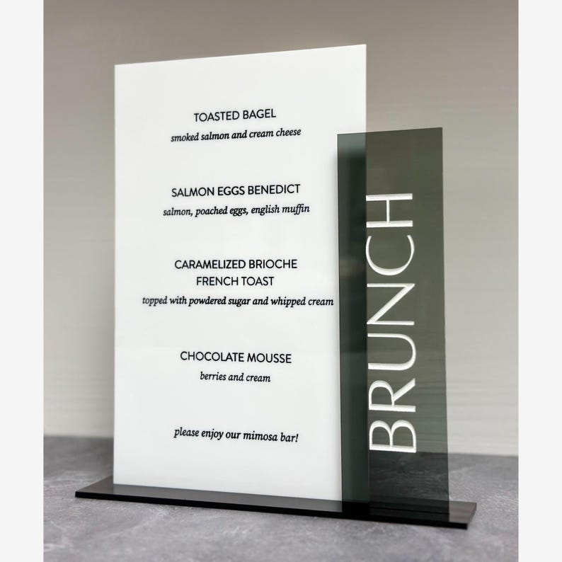 Modern Acrylic Menu Sign, Tabletop Food Display, Wedding Buffet, Brunch ...