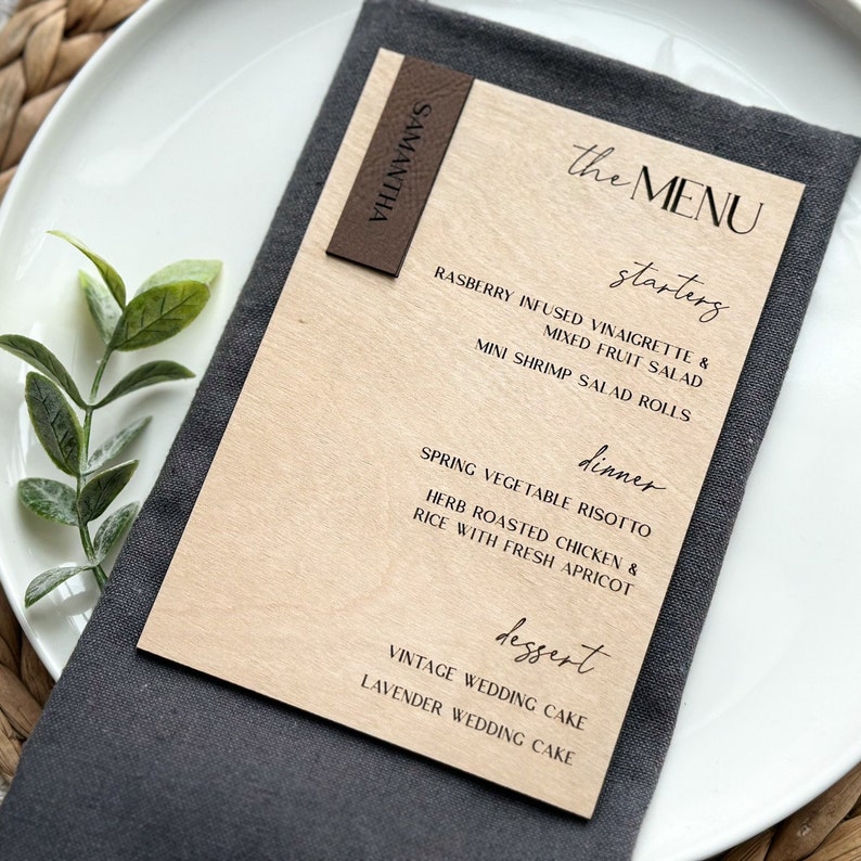 Wedding Menu Place Card Wood Menu Modern Minimalist - Etsy