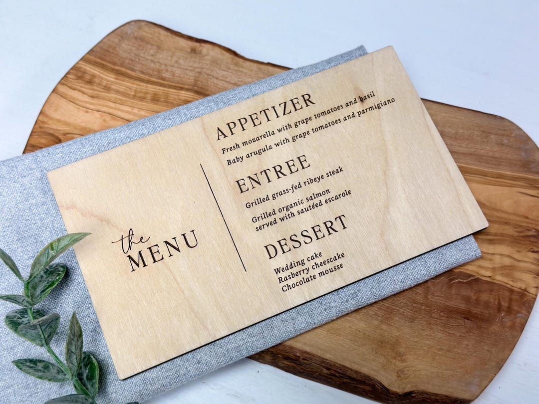 Wood Menu Card, Cocktail Menu, Event Planning, Wedding Table Settings ...