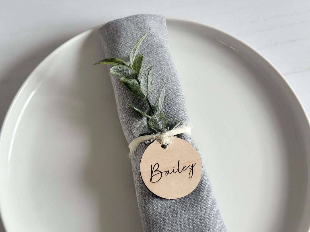 Wooden Napkin Tags, Rehearsal Dinner, Place Cards, Wedding Table Decor ...