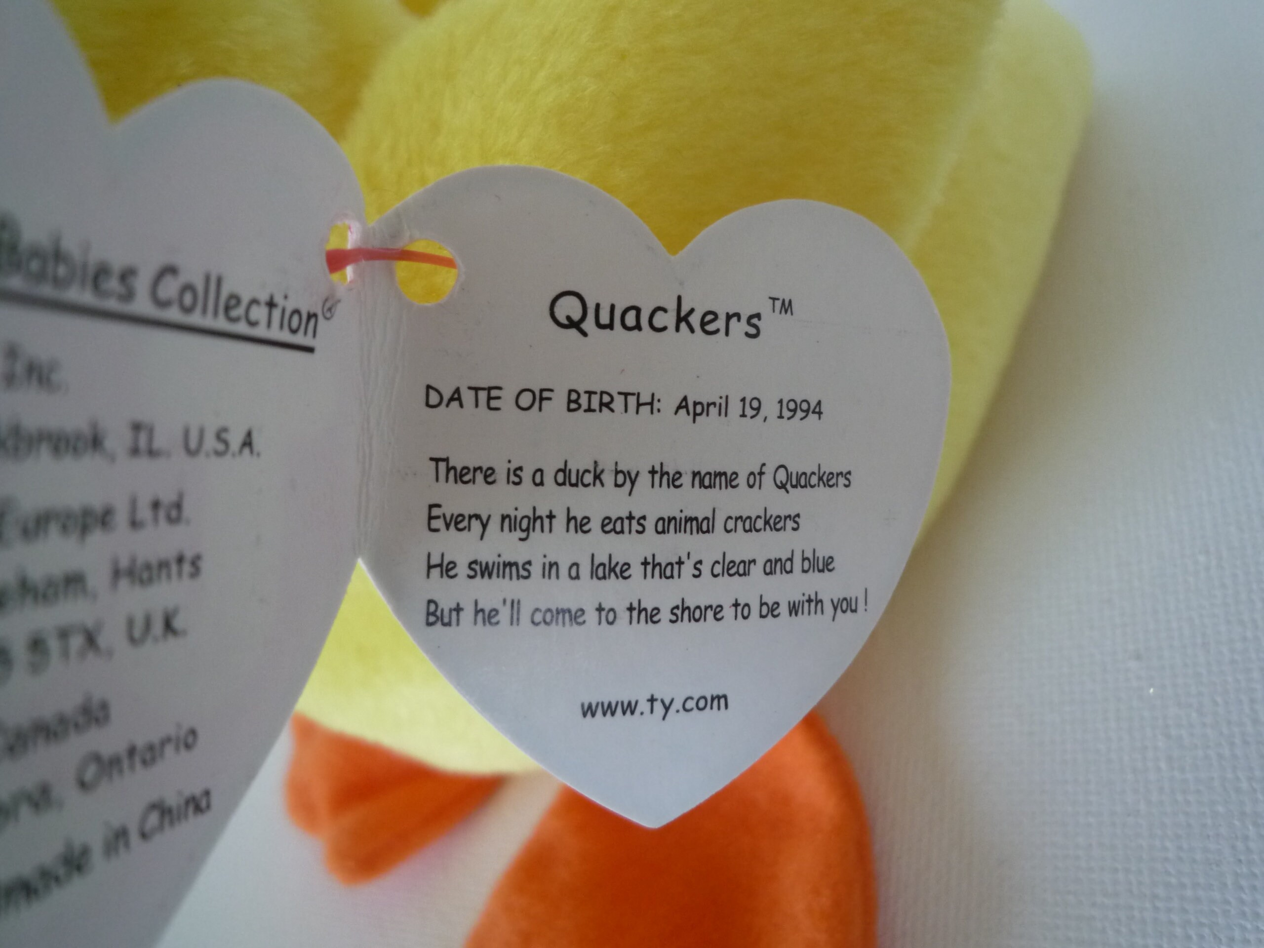 Quackers Beanie Baby by Ty Yellow Duck April 19, 1994 - Etsy