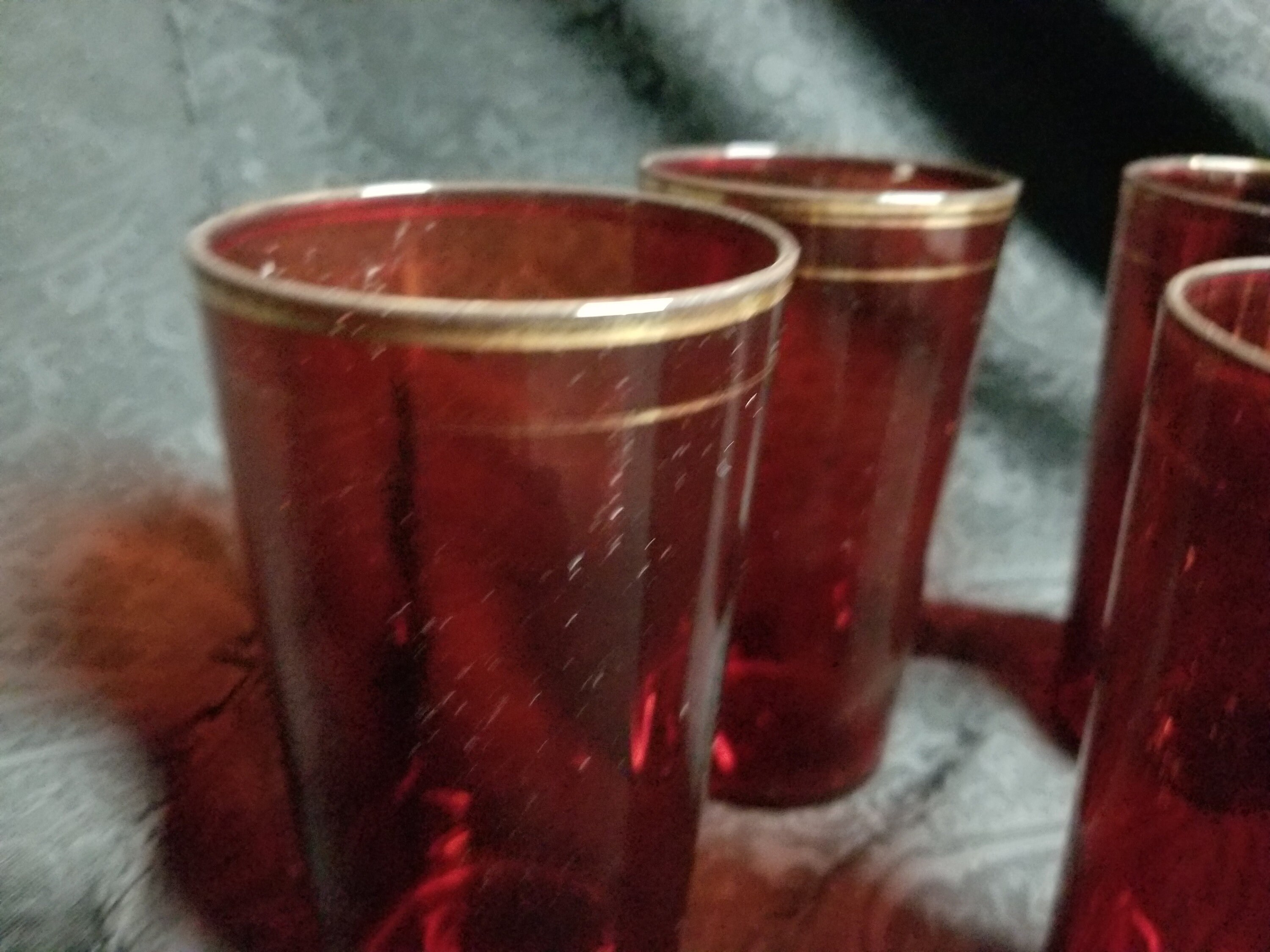 Set of 4 Gold Rimmed Cranberry Glass Cups - Etsy