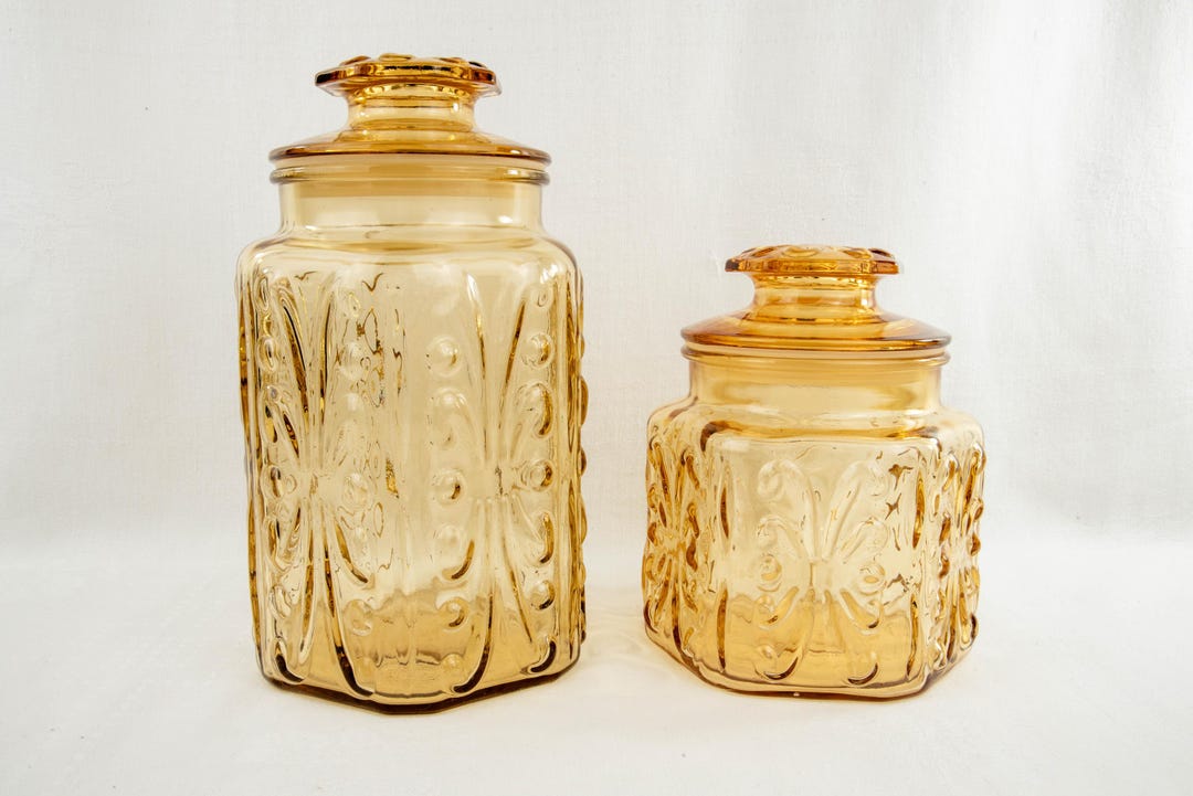 Vintage Federal Glass Show-off Jars; Gold Glass Canisters - Etsy