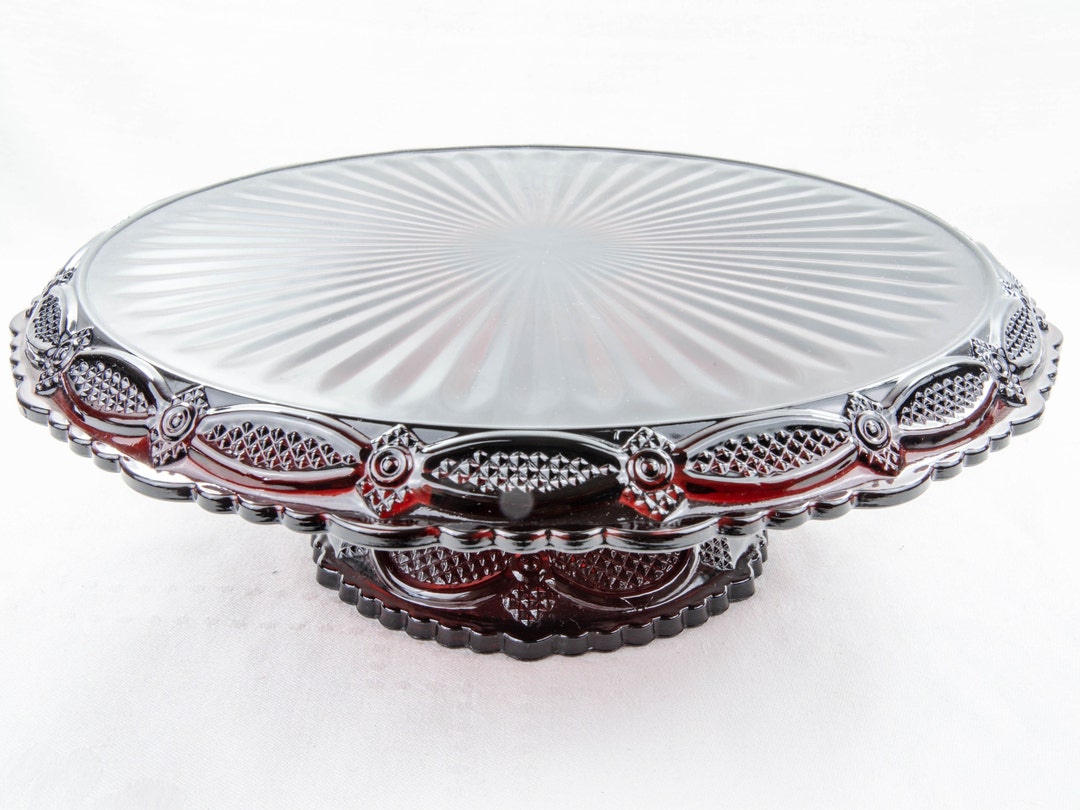 Ruby Red Glass Cake Plate From Avon; Pedestal Cake Stand - Etsy
