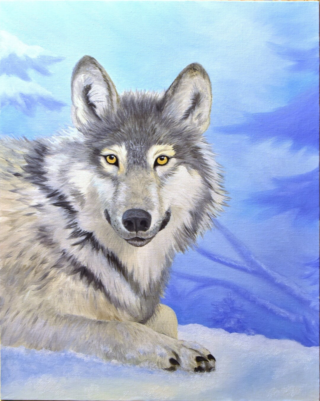 Wolf Oil Painting Snow Wolf Painting of Wolf Art Original Oil Painting ...