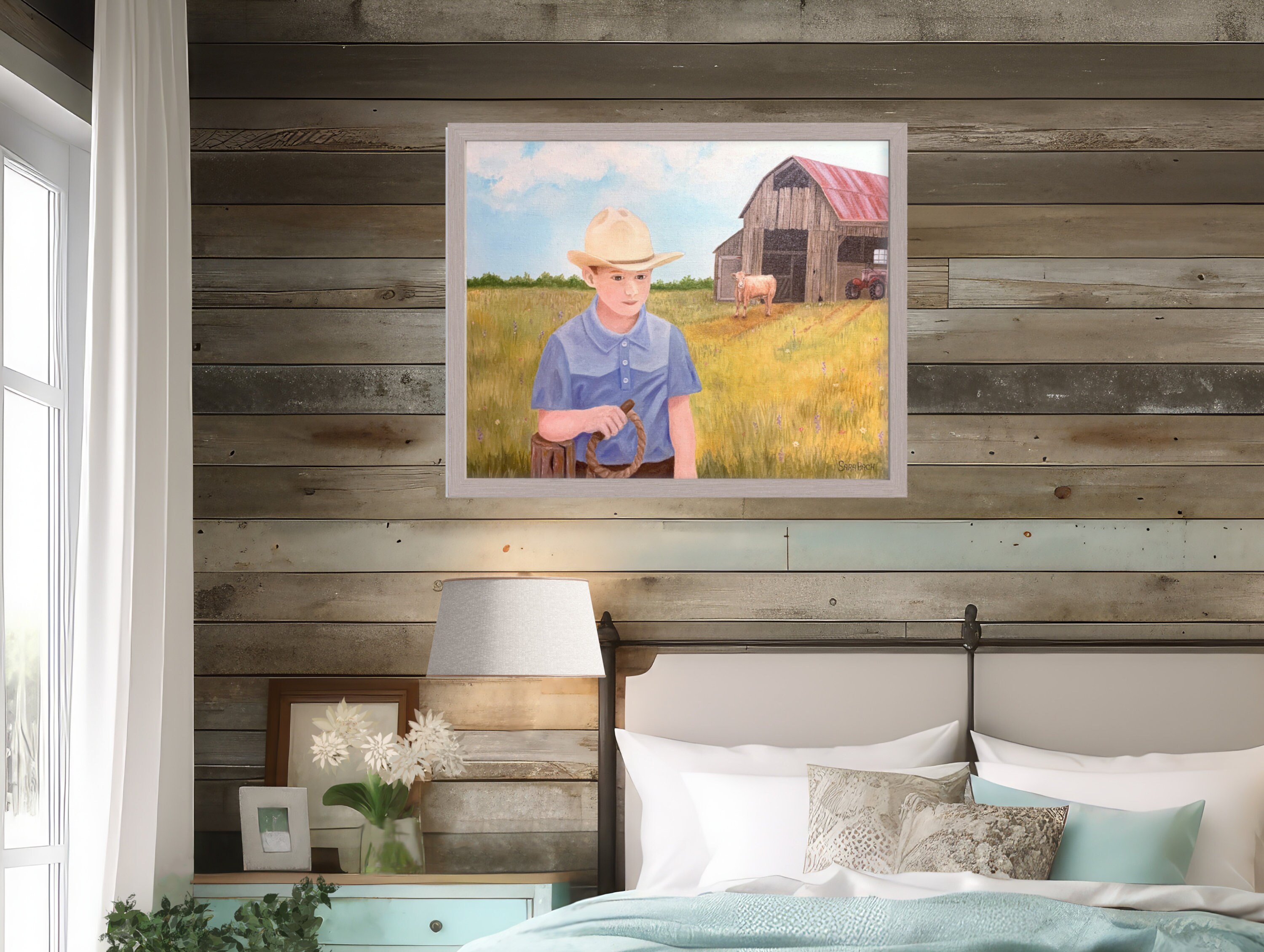 Cowboy Painting Barn Art Original Oil Painting Farm, Country Farm ...