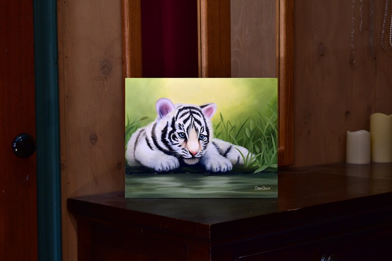 Tiger Cub Painting White Tiger Safari Oil Painting Sara Bach, Original ...