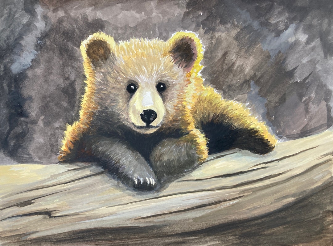 Bear Cub Watercolor Painting ORIGINAL, Cute Grizzly Bear Cub Painting ...