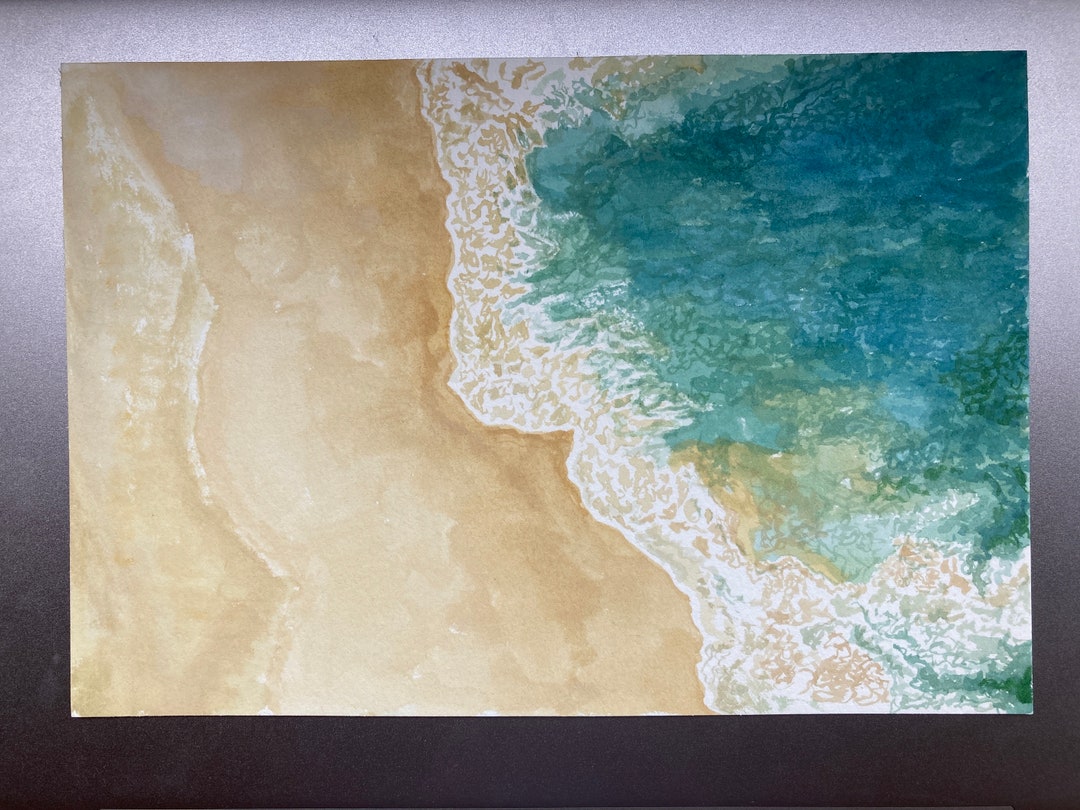 ORIGINAL Beach Watercolor Painting, Caribbean Beach Art, Ocean Waves ...