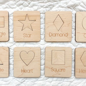 Wooden Shapes Flash Cards • Set of 8 Shapes and Names on Sturdy Wood ...