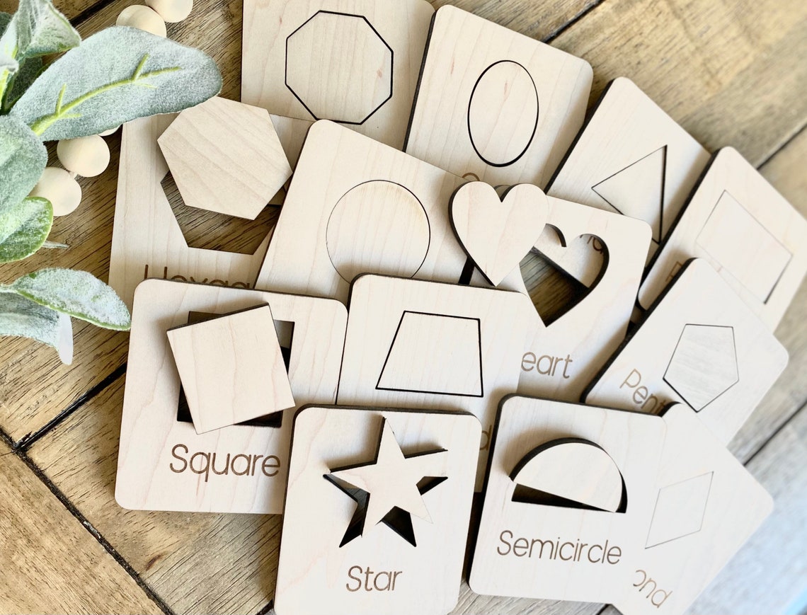 Wooden Shapes Flash Cards • Set of 8 Shapes and Names on Sturdy Wood ...