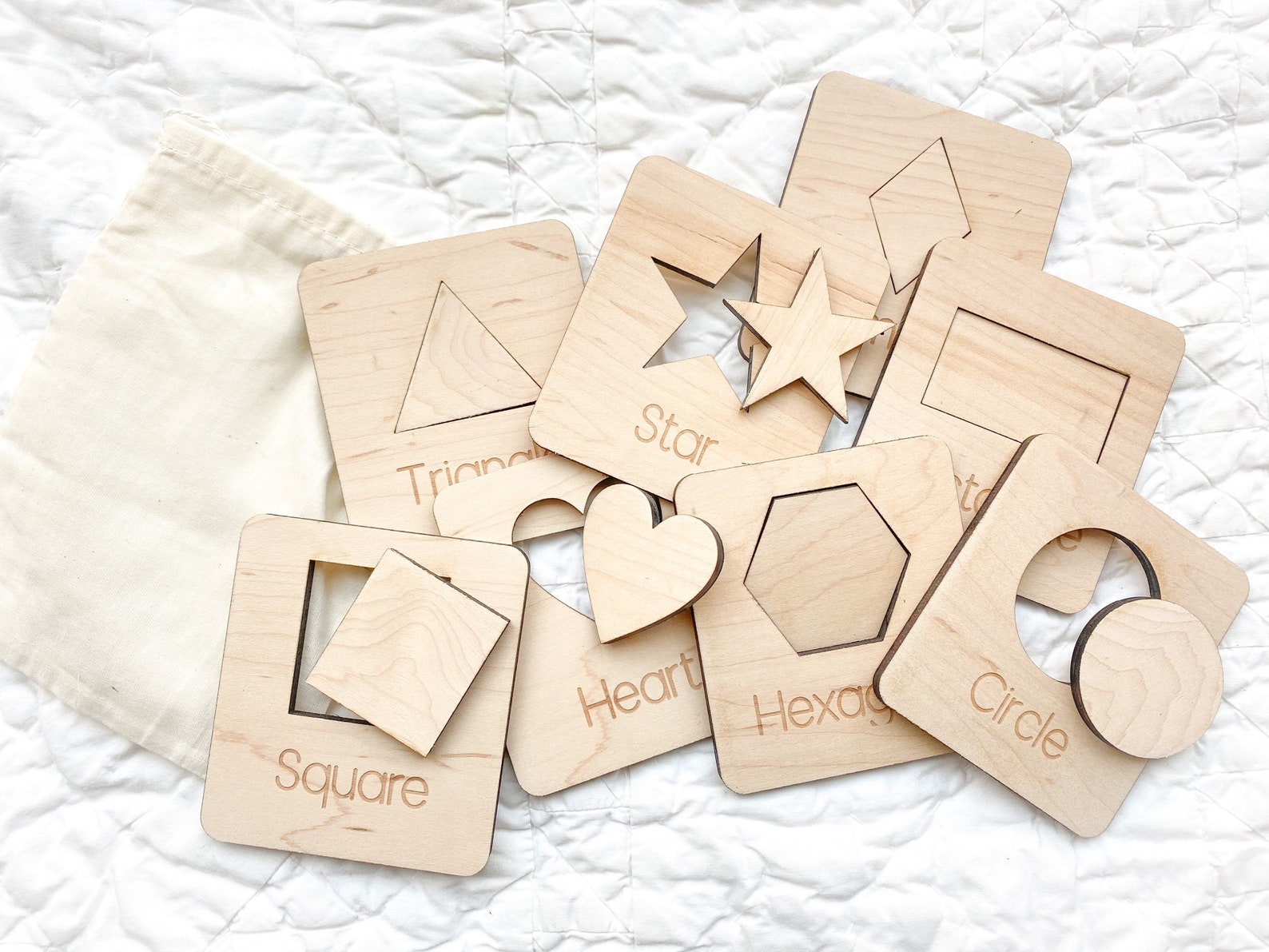 Wooden Shapes Flash Cards • Set of 8 Shapes and Names on Sturdy Wood ...