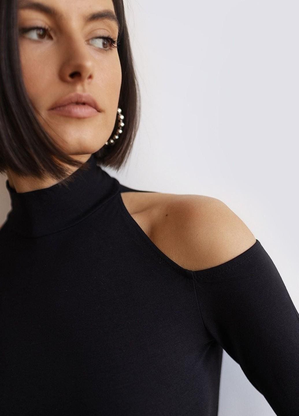 Cotton Bodysuit for Women's Long Sleeve With Open Shoulders in Black - Etsy